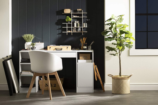 Pure White Desk with Versatile Open/Closed Storage & Interchangeable ...