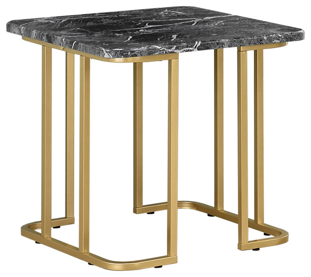 Elegant End Table, Golden Metal Legs & Black Faux Marble Top With ...