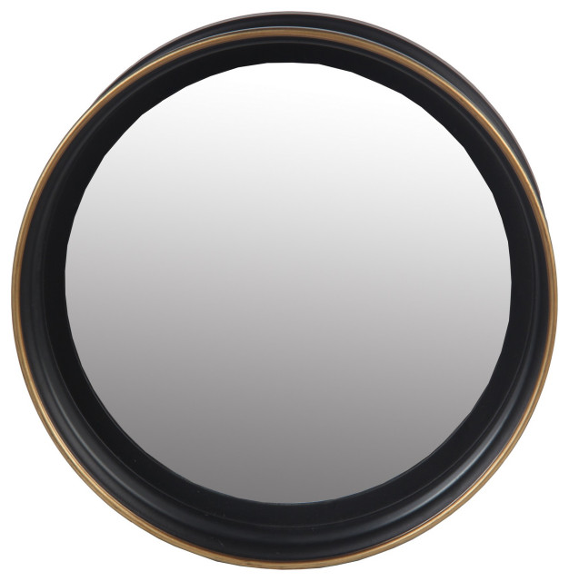 Metal Wall Round Mirror With Raised Edges, Small, Black and Bronze ...