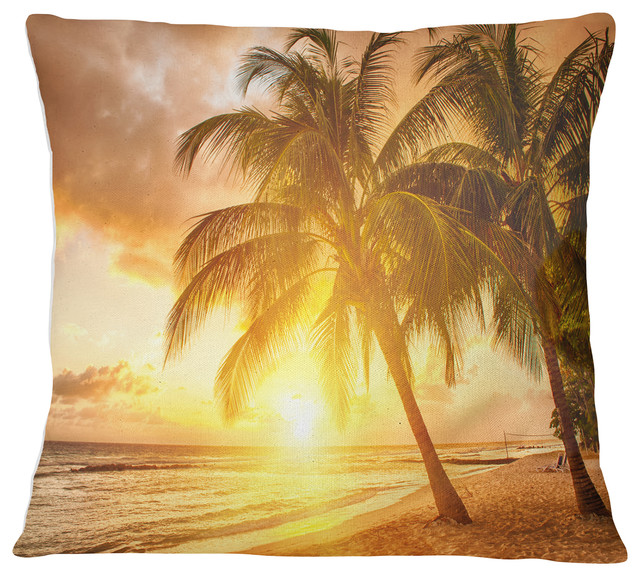 Bright Sunset at Barbados Island Modern Seascape Throw Pillow, 16"x16 ...