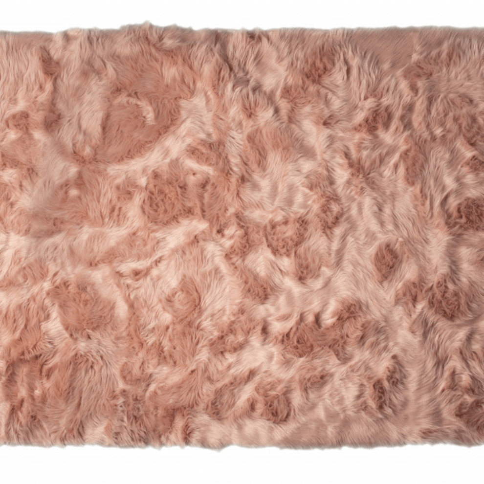 5' X 8' Dusty Rose Faux Fur Non Skid Area Rug - Contemporary - Area ...