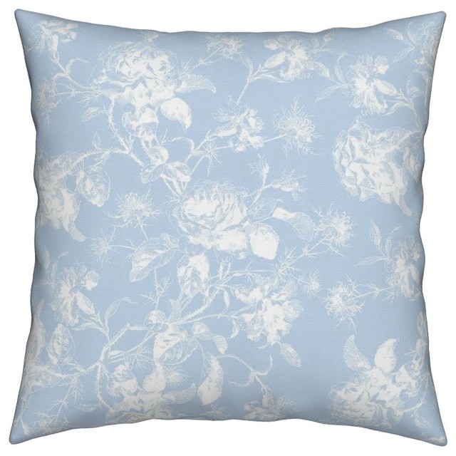 Blue And White Roses Rose Botanical Print Throw Pillow - Contemporary ...