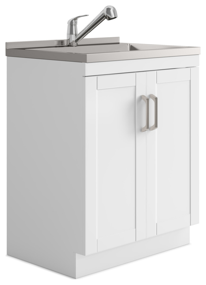 Kyle 24" Laundry Cabinet With Faucet and Stainless Steel Sink, 28 ...