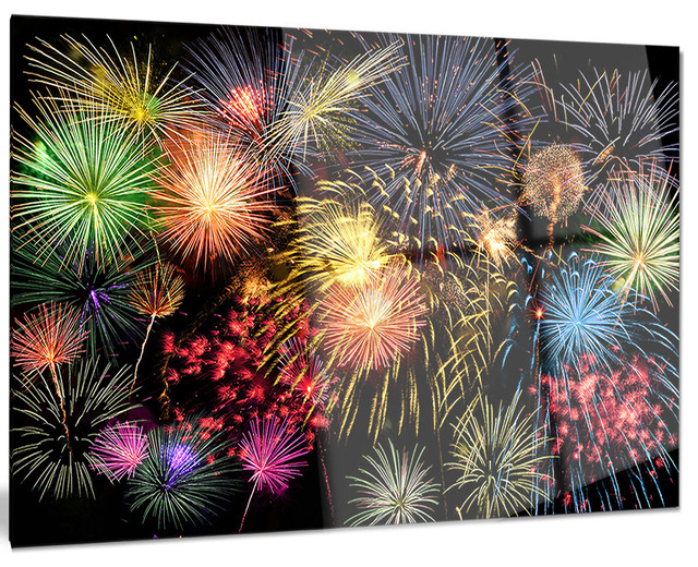 "Colorful Fireworks at Night Sky" Skyscape Photo Glossy Metal Wall Art ...