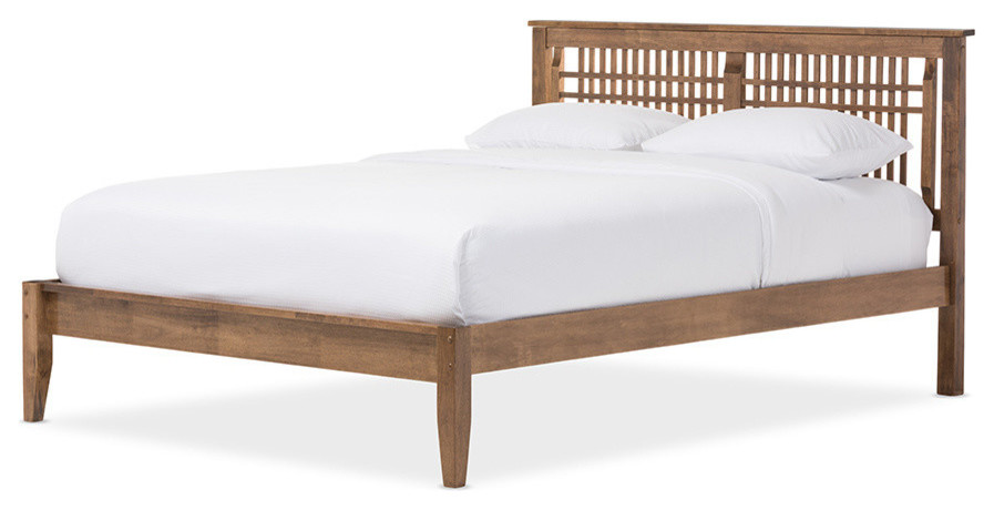 Loafey Mid-Century Modern Solid Walnut Wood Window-Pane Style Bed, Full ...