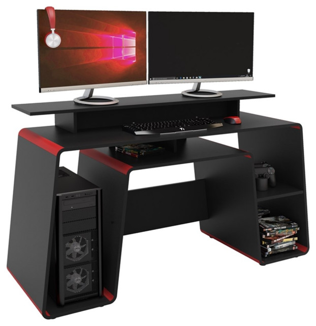 Urbanpro Modern Enigineered Wood Gaming Desk in Black - Contemporary ...
