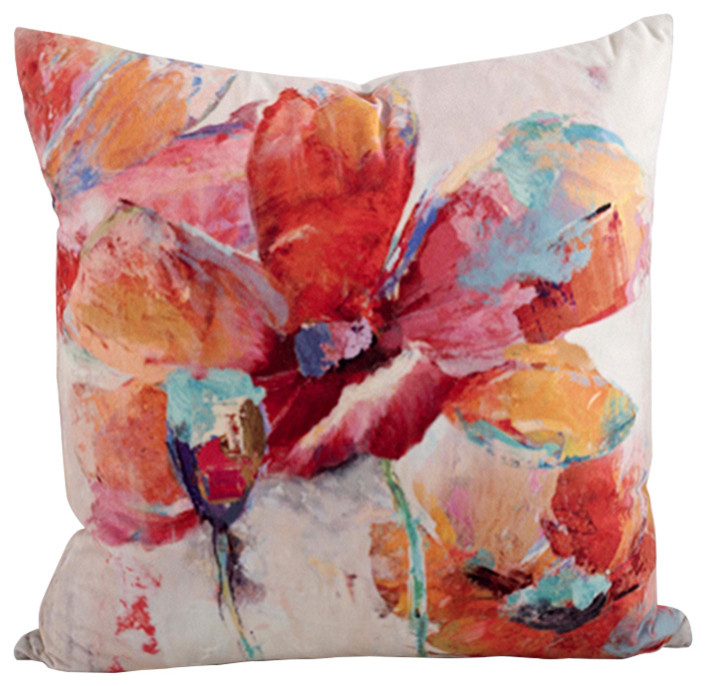 Artsy Floral Design Down Decorative Throw Pillow, 18" Square ...