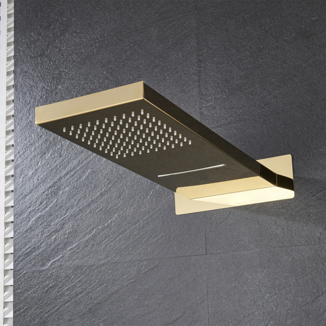 22" Brushed Gold Digital Rainfall Shower System, 3 Jetted Body ...