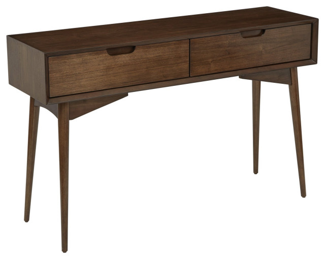 Mid Century Console Table, 2 Storage Drawers With Cut Out Handles, Rich ...