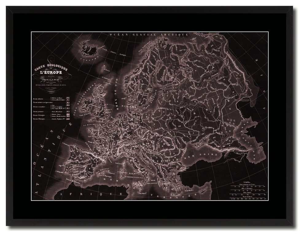 Europe Geological Vintage Vivid Sepia Map Canvas, 28"x37 ...