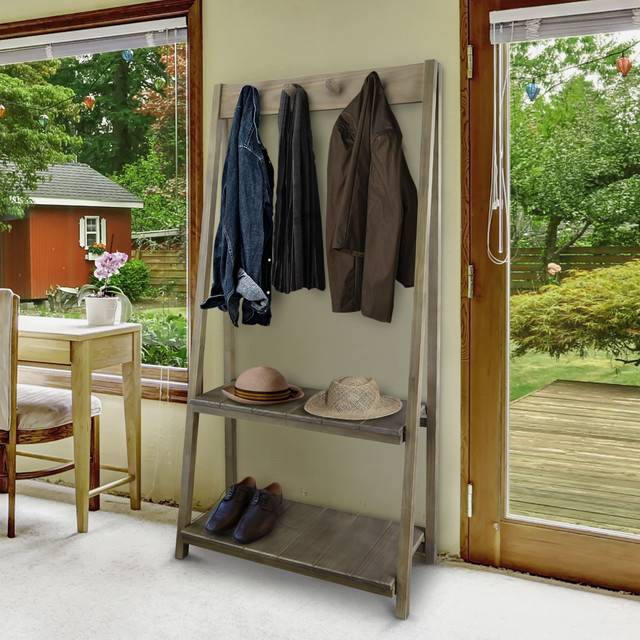 Essex Folding Coat Rack with Two Shelves - Transitional - Hall Trees ...