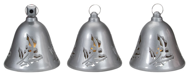 Set of 3 Musical Lighted Silver Bells Christmas Decorations, 6.5 ...