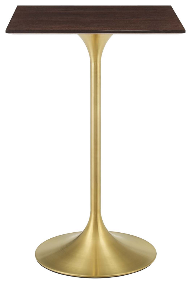 Modway Lippa 28" Square Modern Wood & Metal Bar Table in Gold/Cherry ...