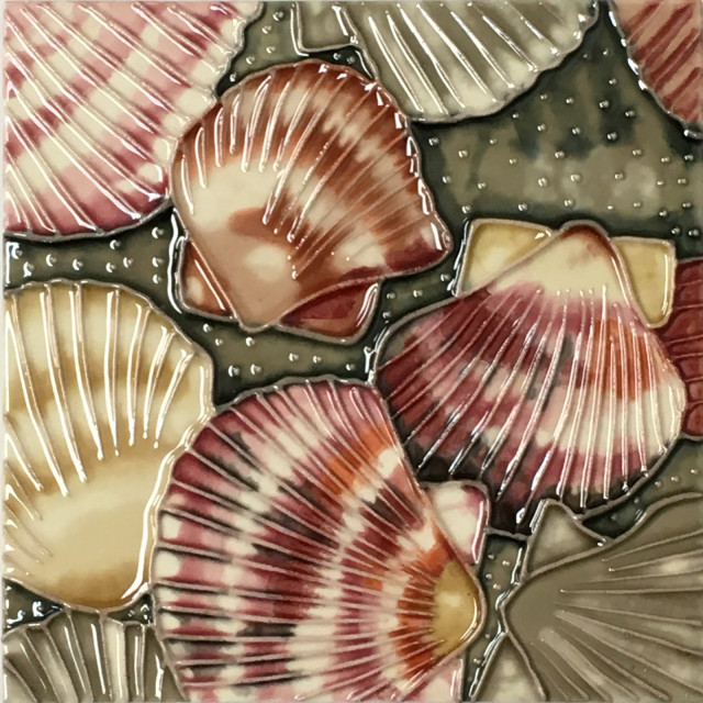 Coastal Scallop Shells 6X6 Inch Ceramic Tile - Beach Style - Wall And ...
