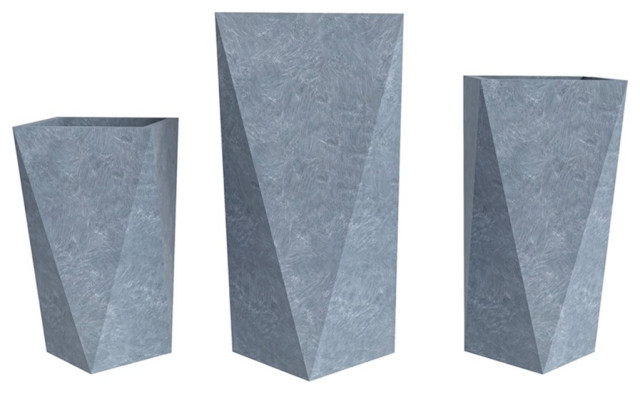 LeisureMod Aloe 3-Piece Tapered Square Fiberstone and Clay Planter Set ...