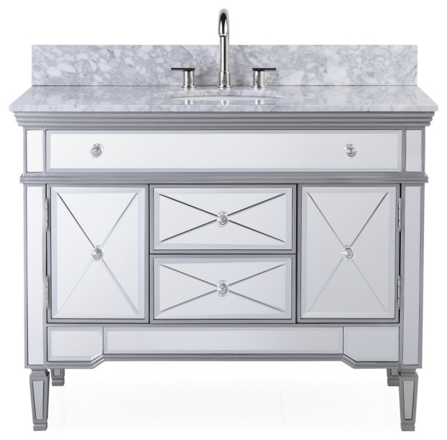 Austin 44" Single Bathroom Vanity, Silver With Carrara Marble Top ...