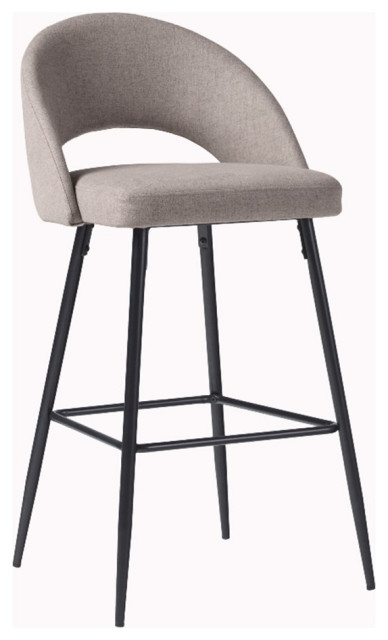 Walker Edison Metal Upholstered Bar Stool with Rounded Back in Off ...