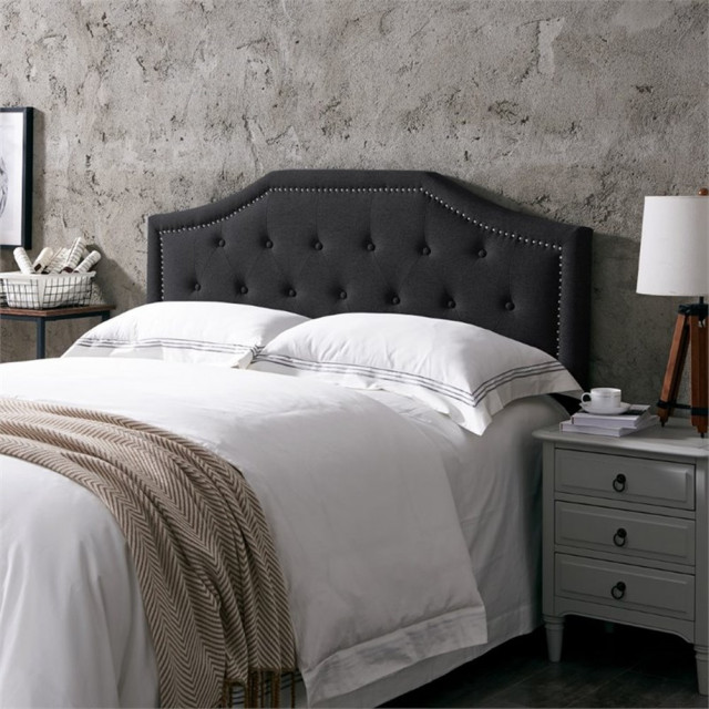 Noble House Elinor Upholstered Full Queen Headboard in Black ...