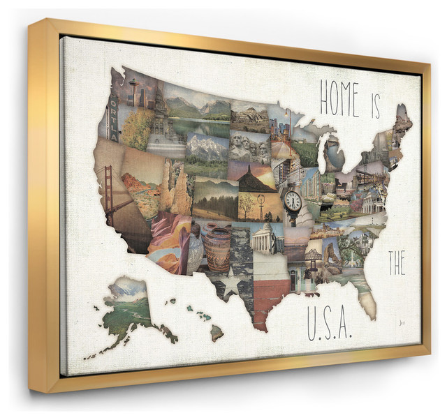 Designart Instastates Monuments Map Map Framed Painting Print, 46x36 ...