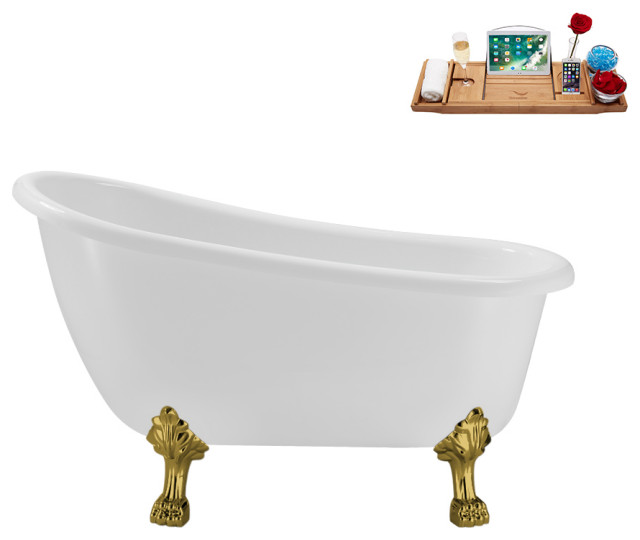 53'' Streamline N488GLD-IN-BGL Soaking Clawfoot Tub and Tray With ...