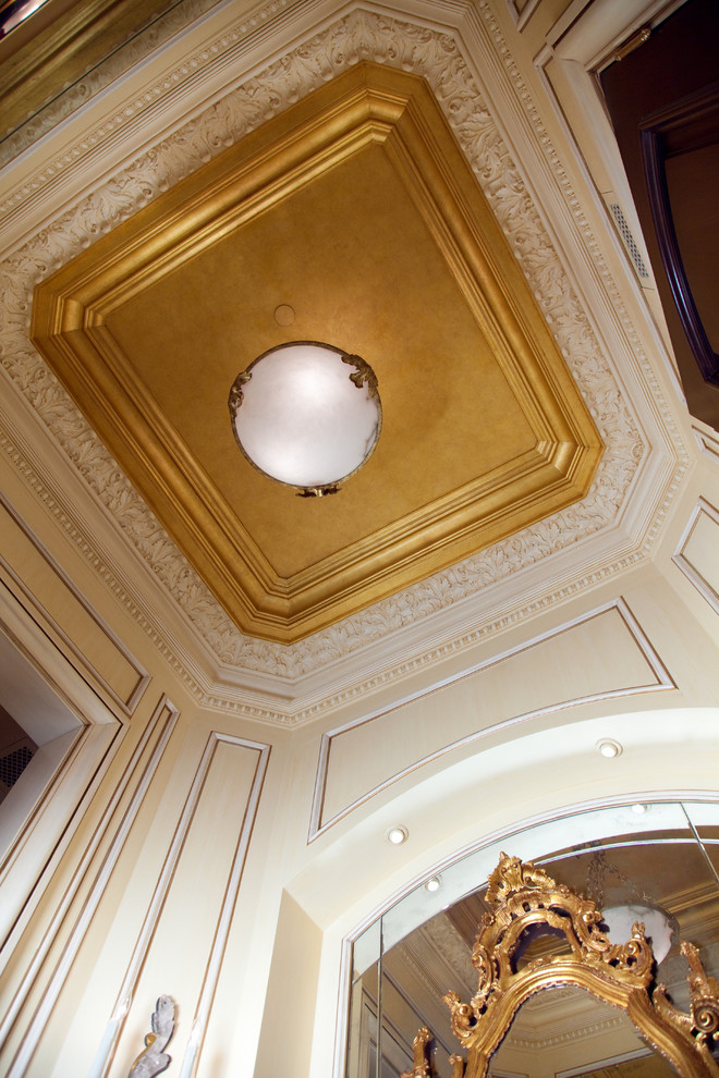 French inspired powder room ceiling with 24K gold leaf and Venetian ...