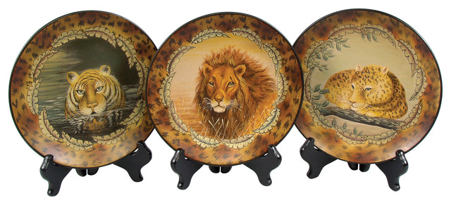 Big Cat Plates and Plate Holders, Set of 3 - Traditional - Decorative ...