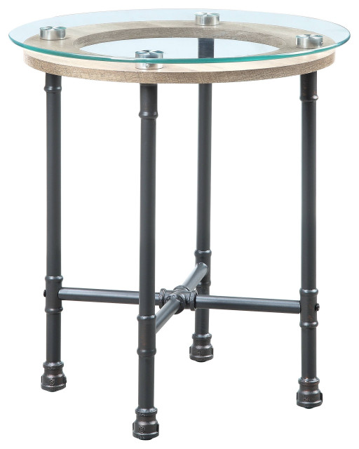 Brantley End Table, Clear Glass and Sandy Gray Finish - Industrial ...