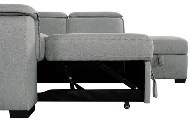 Primo International Joss Wood and Foam Corner Sofa Bed with Storage in Gray - Transitional ...