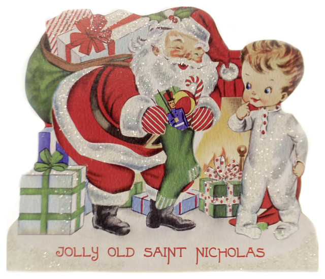 Christmas Jolly Old Saint Nick Board Wood Santa Presents Stocking ...