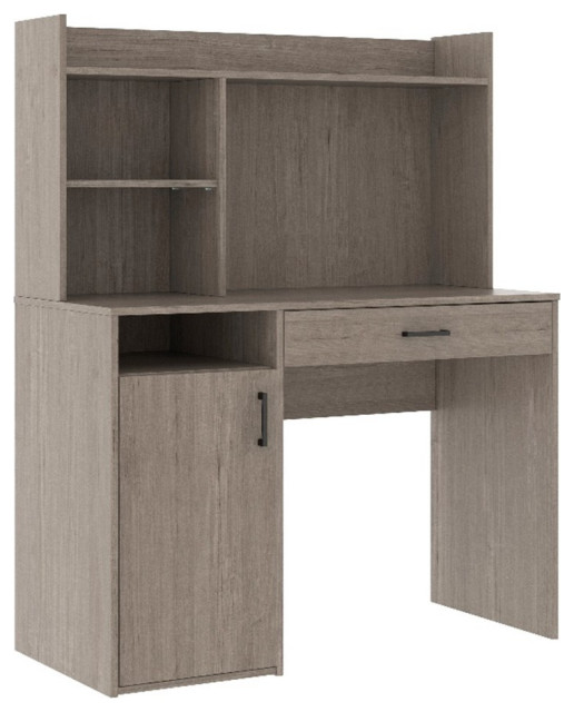 Pemberly Row Engineered Wood Desk w/ Hutch in Silver Sycamore/Brown ...