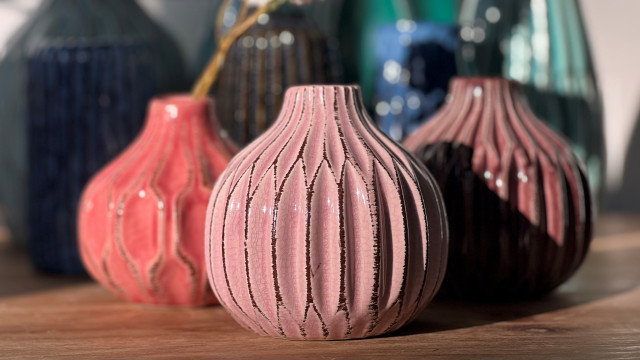 3 Piece PInk/Mauve/Rose Stoneware Table Vase Set - Farmhouse - Vases ...