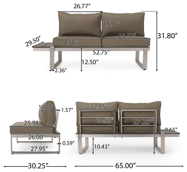 Jagger Outdoor Aluminum V-Shaped 5-Seat Sofa Set With Cushions ...
