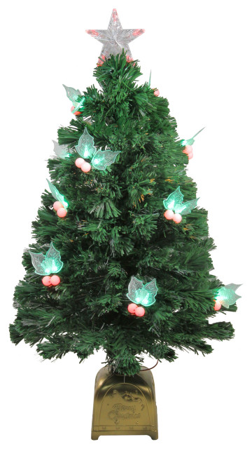 3' Pre-Lit Fiber Optic Christmas Tree With LED Holly Berries - Modern ...
