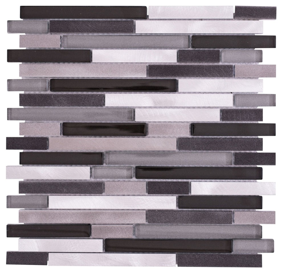 12"x12" Silver Gray Aluminum Metal Mix Metallic Glass Tile ...