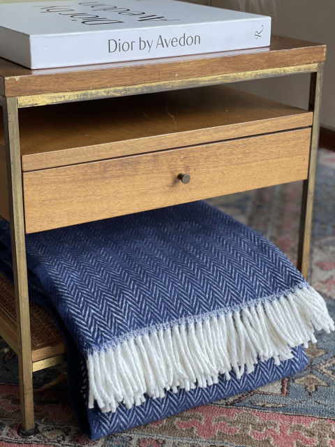 Navy Blue and White Dreamy Soft Herringbone Throw Blanket ...