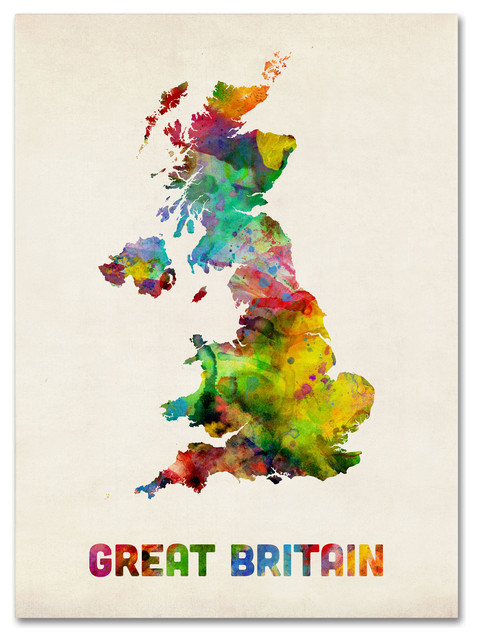 'UK Watercolor Map' Canvas Art by Michael Tompsett, 18" x 24 ...