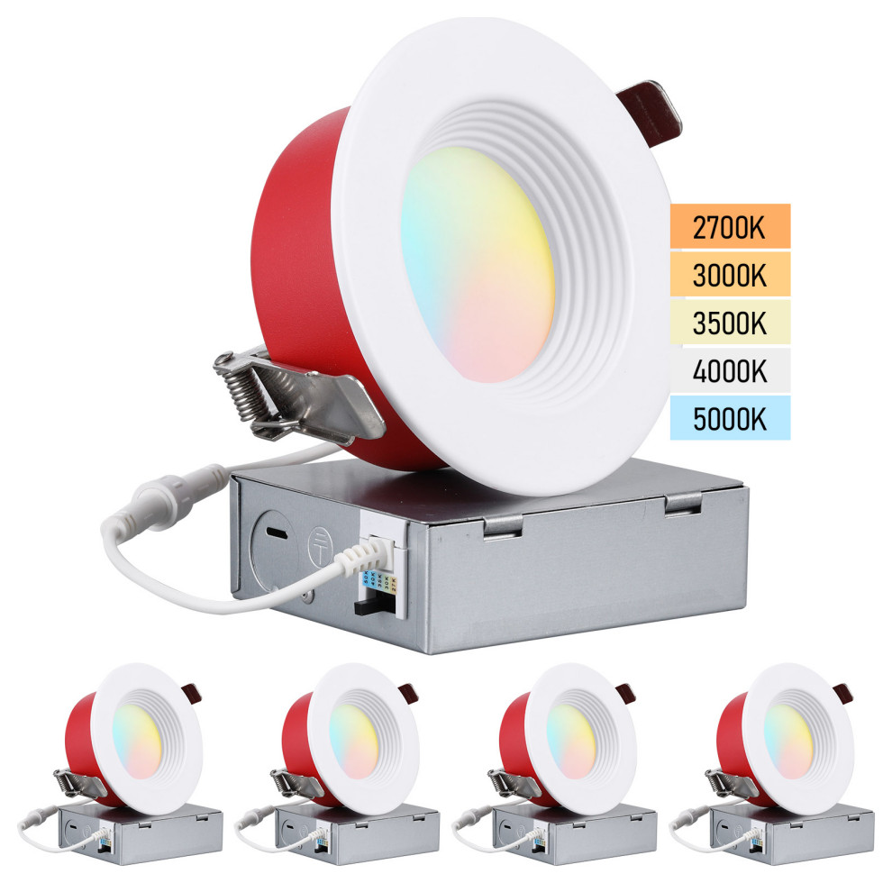 4 Pack 4" 5CCT Fire Rated LED Recessed Lights, Deep Baffle Downlights ...