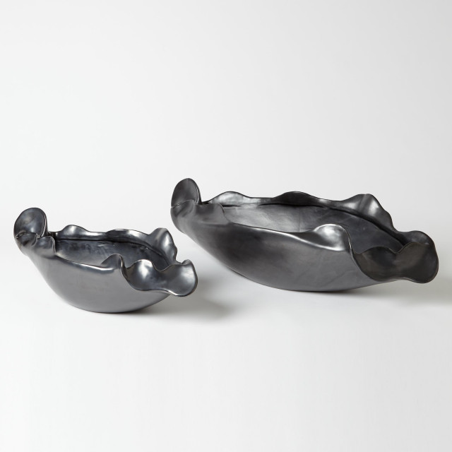 Modern Graphite Bronze Oval Centerpiece Bowl 29" Free Form Ceramic ...