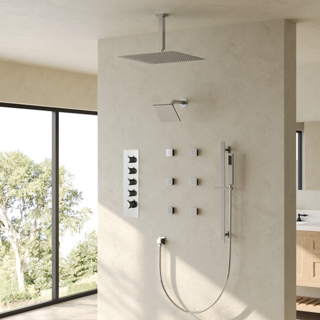 Thermostatic Shower System 16" Dual Shower Heads With Body Jets ...
