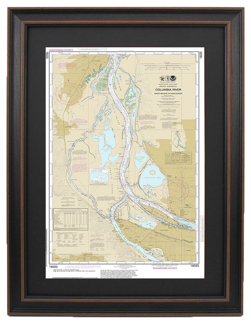 Framed Nautical Chart, Columbia River, Saint Helens To Vancouver ...