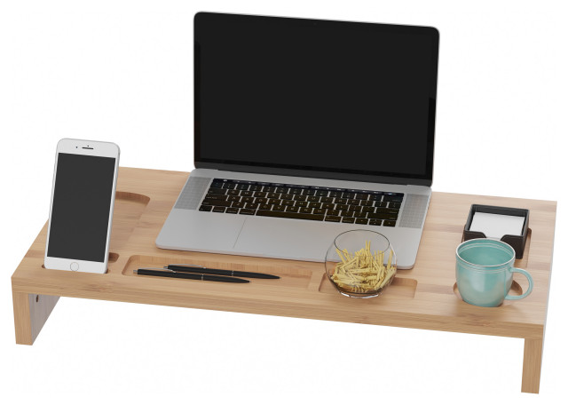 2-Pack Bamboo Monitor Riser Set Wooden Laptop Stand and PC Computer ...