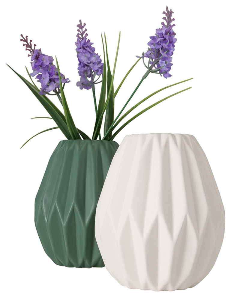 2 Piece Geometric Vases, 5 1/2 L x 4 3/4 W x 4 3/4 H inches ...