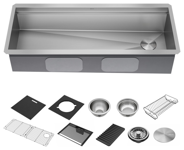 Delta 95BA131-45S Rivet 45” Workstation Kitchen Sink Undermount ...