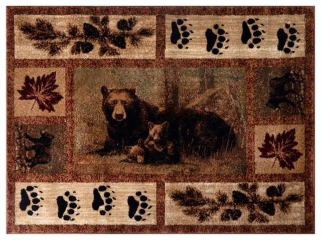Vassa Collection Mother Bear & Cubs Nature Themed Olefin Area Rug, 2' X ...