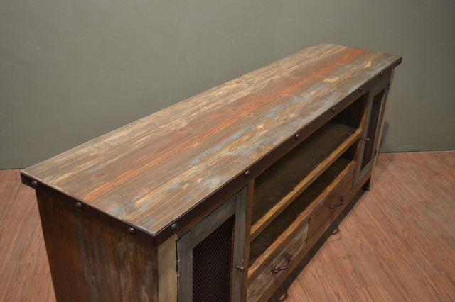 Rustic TV Stand Media Center, 76" - Industrial - Entertainment Centers ...