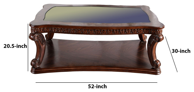 Traditional Coffee Table With Cabriole Legs and Wooden Carving, Brown ...