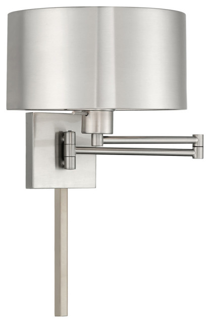 Livex Lighting 40034-91 1-Light Swing Arm Wall Lamp, Brushed Nickel ...