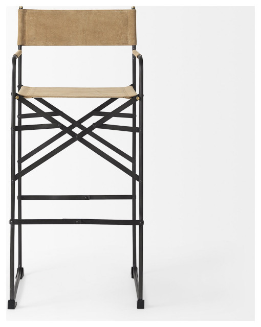 Tan Leather Director's Chair Bar Stool - Industrial - Bar Stools And ...