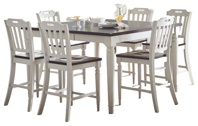 Solid Rubberwood 60 Seven-Piece Farmhouse Counter Height Dining Set ...