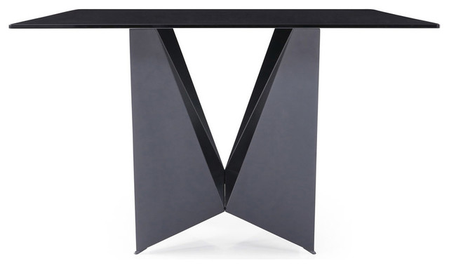 Modern Serra 94 Inch Dining Table - Smoked Glass with Matte Black Steel ...